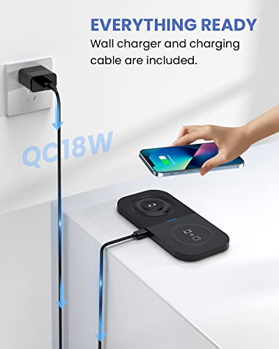 Dual Wireless Charger for iPhone and Watch,Duo Charging Pad for Apple Watch 8/7/6/SE/5/4/3/2, iPhone 14/13/12/11/X/8/SE Series.
