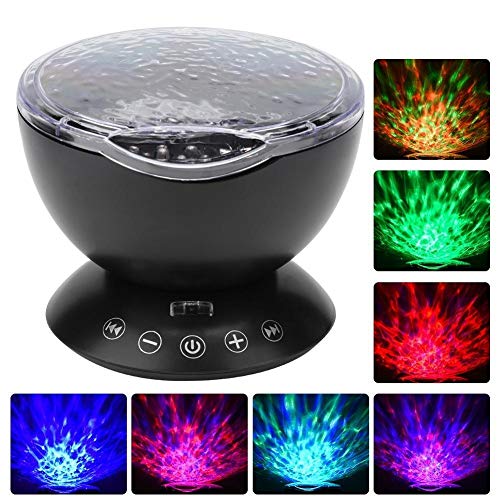 Hakeeta Ocean Wave Projector, 7LED Marine Color Projection Automatic Rotation Music Playback Remote Projector Night Light.