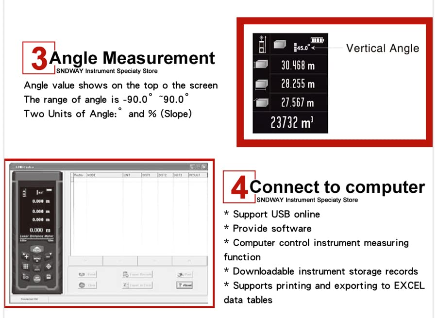 yise-O0594 New for Digital Laser Distance Meter Camera USB Recharge Portable Colorful Screen Range Finder Rangefinder SW-S80 S120 SW-S80