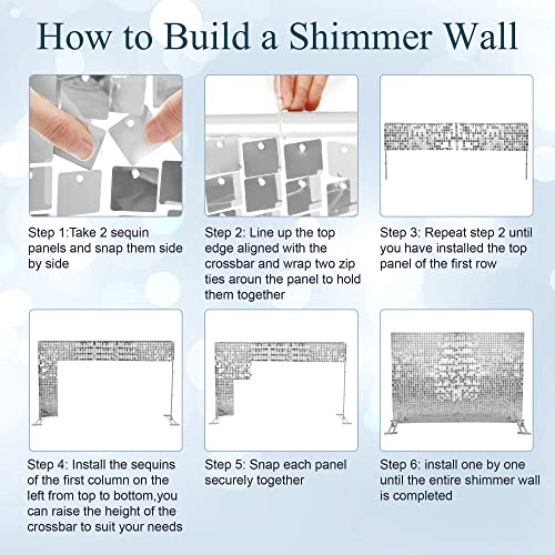 Ayfjovs 36 PCS Silver Shimmer Wall Backdrop Panels, Square Sequin Wall Backdrop Shimmer Photo Backdrops for Birthday Decoration, Graduation, Wedding, Anniversary Party Supplies