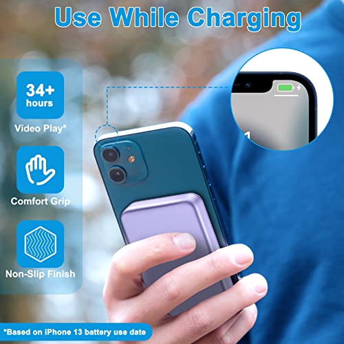 AOGUERBE Magnetic Wireless Portable Charger, 10000mAh Wireless Power Bank PD 22.5W Fast Charging with USB-C LED Display Mag-Safe Battery Pack Compatible for iPhone 14/13/12 Pro/Mini/Pro Max（Purple