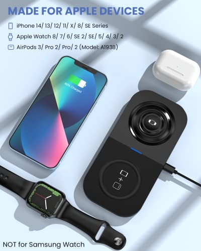 Dual Wireless Charger for iPhone and Watch,Duo Charging Pad for Apple Watch 8/7/6/SE/5/4/3/2, iPhone 14/13/12/11/X/8/SE Series.