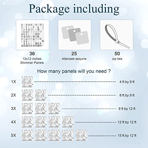 Ayfjovs 36 PCS Silver Shimmer Wall Backdrop Panels, Square Sequin Wall Backdrop Shimmer Photo Backdrops for Birthday Decoration, Graduation, Wedding, Anniversary Party Supplies