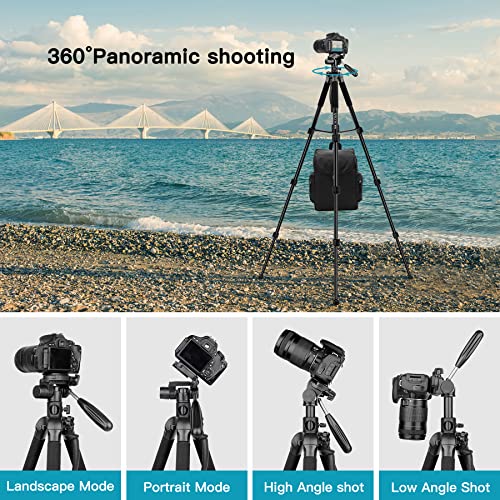 72" Tripod for Camera, Tall DSLR Tripod, Aluminum Horizontal Tripod Monopod, Professional Heavy Duty Camera Tripod Stand with Remote, Tablet & Phone Mount, Compatible with Canon Nikon Sony