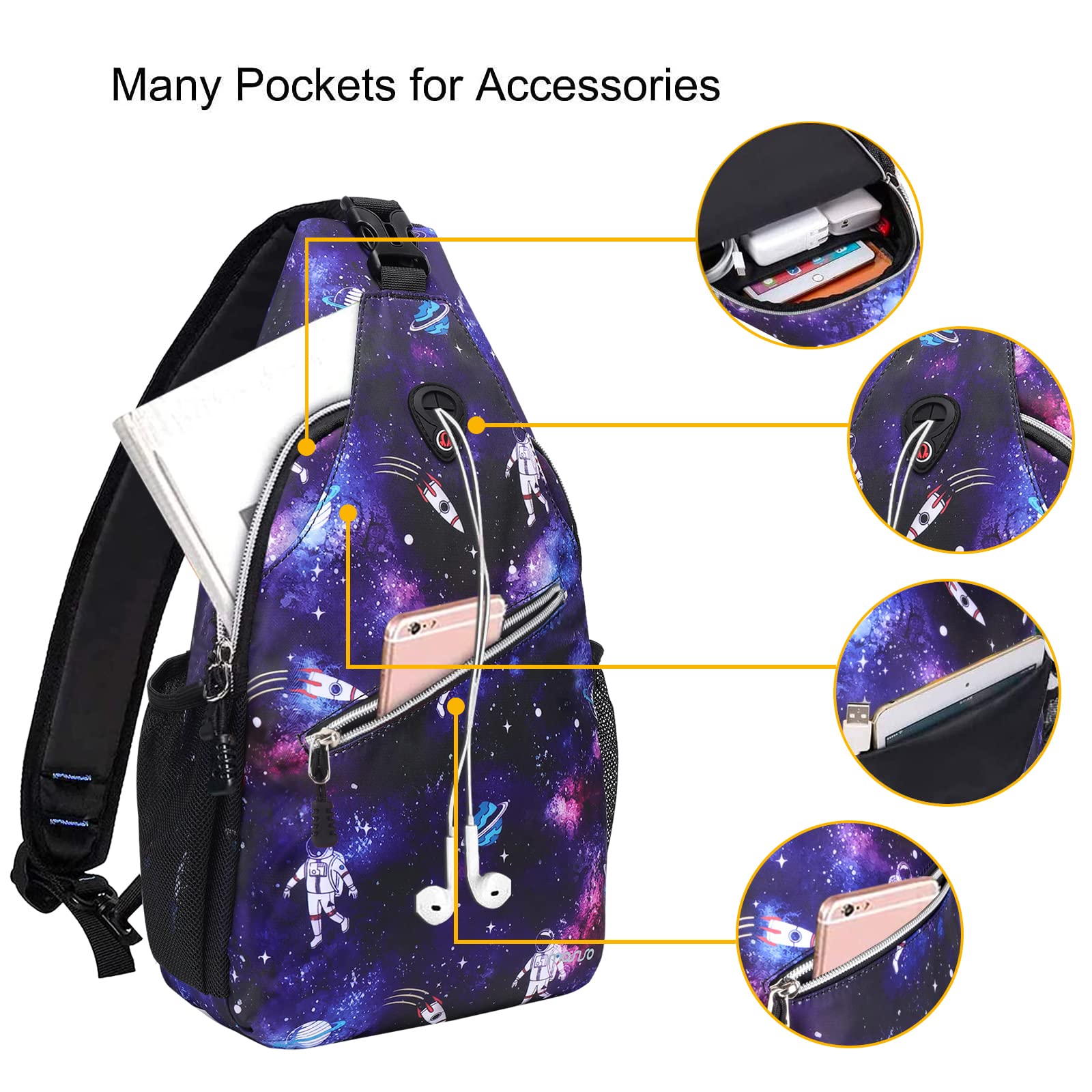 MOSISO Sling Backpack, Multipurpose Travel Hiking Daypack Rope Crossbody Shoulder Bag, Spacewalking Astronauts