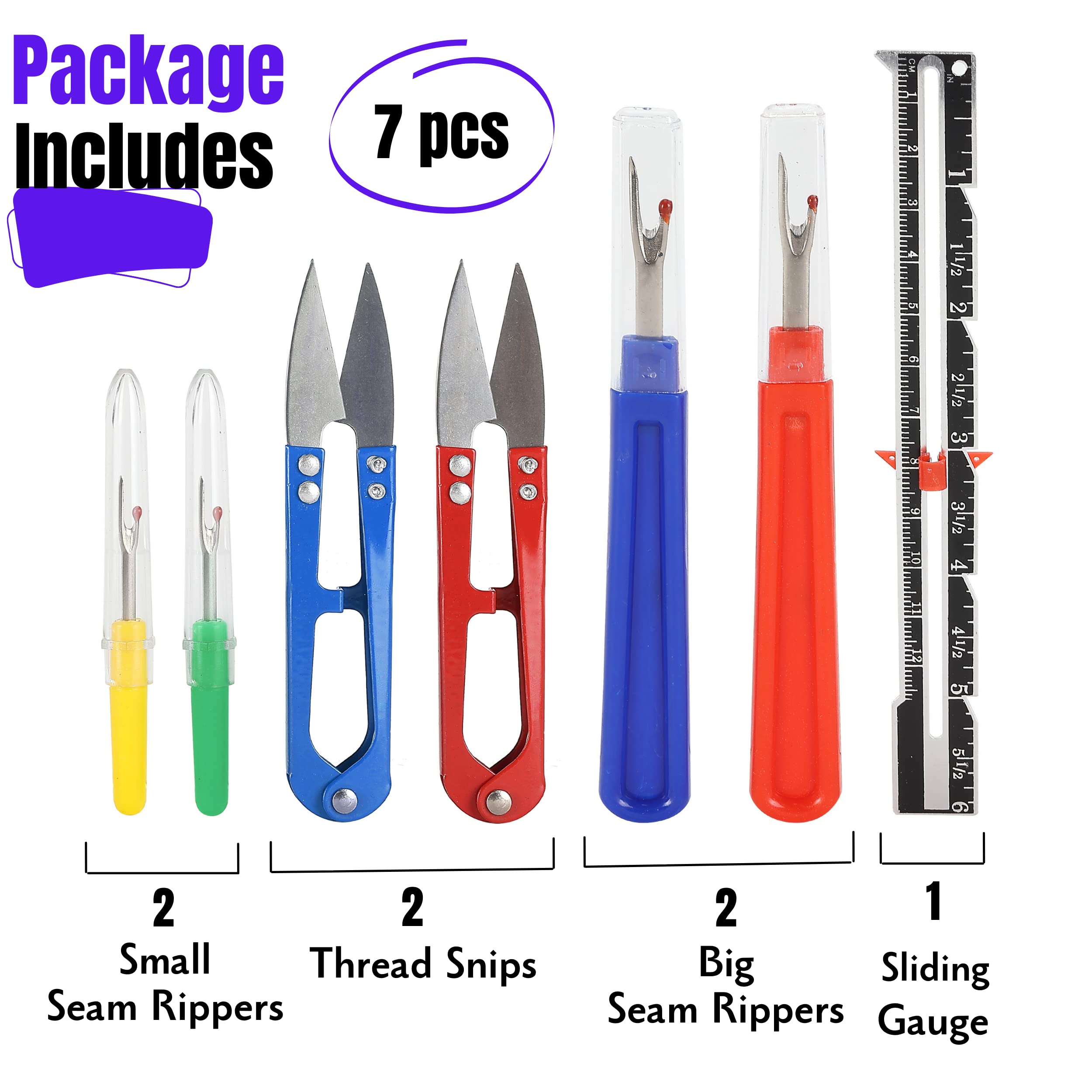 Mr. Pen- Seam Ripper Kit, 7 pcs, Seam Ripper Pack, 4 Seam Rippers with 2 Thread Snips and 1 Sliding Gauge, Seam Rippers for Sewing, Sewing Tools, Thread Cutter, Seam Ripper and Thread Remover.
