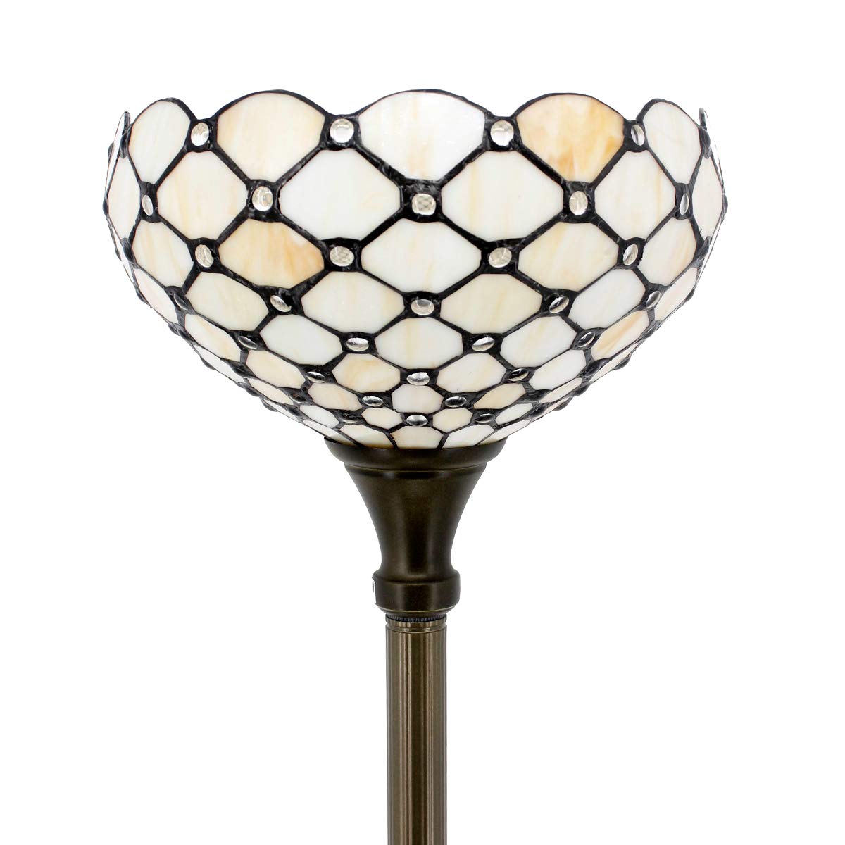 WERFACTORY Tiffany Floor Lamp Cream Amber Stained Glass Bead Light 12X12X66 Inches Pole Torchiere Standing Corner Torch Uplight Decor Bedroom Living Room Home Office (LED Bulb Included) S005 Series