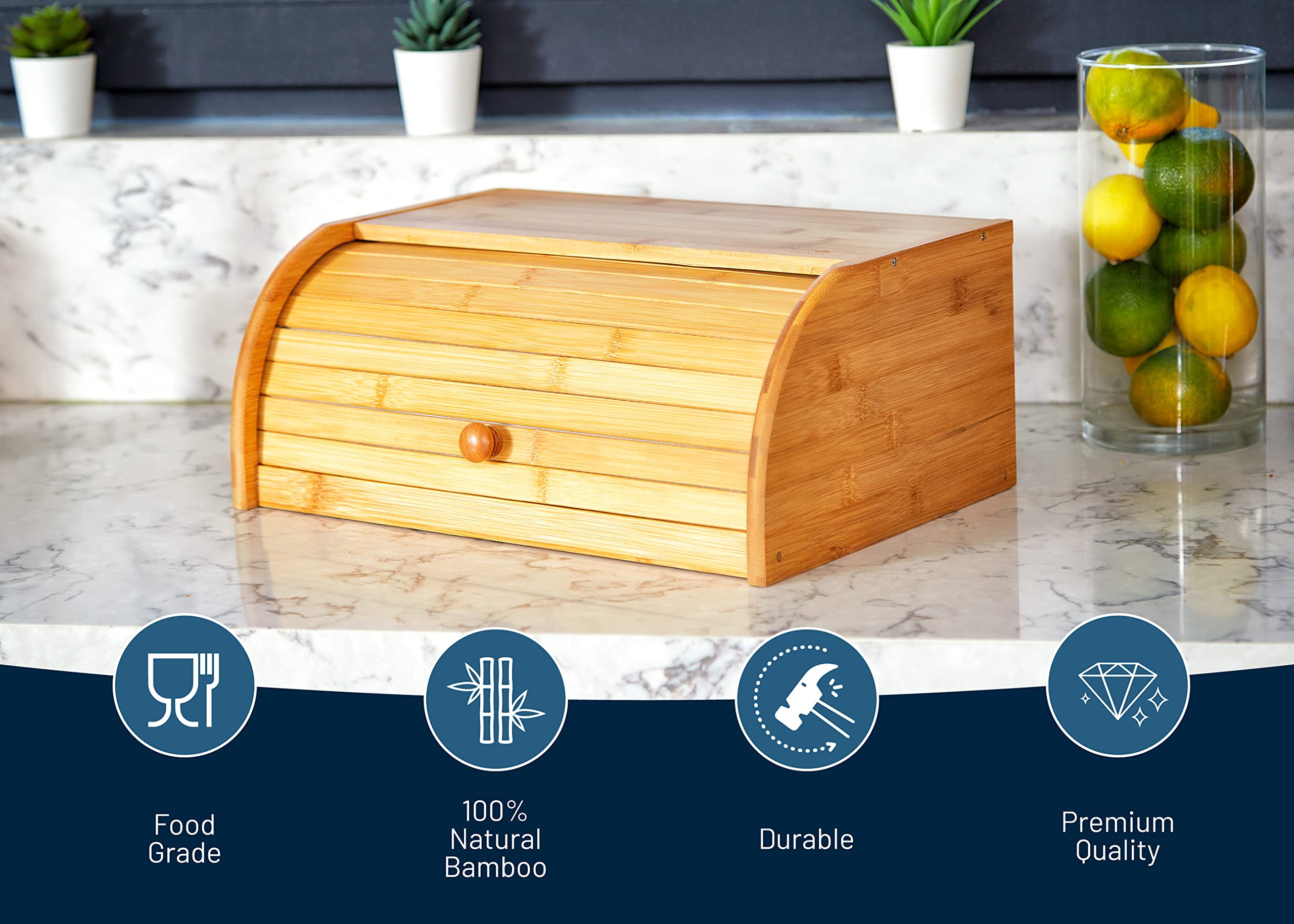 RoyalHouse Premium Bamboo Bread Box, Bread Storage And Organizer, Organizer For Kitchen Countertop, Assembly Required