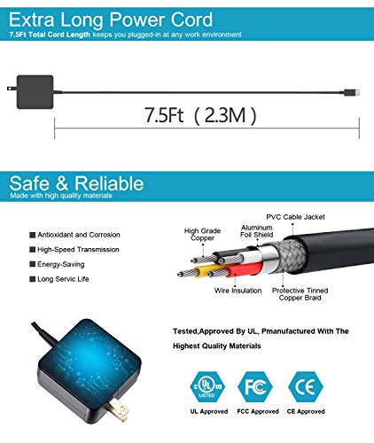 Slim USB C Charger Fit for Google Pixelbook (Black)