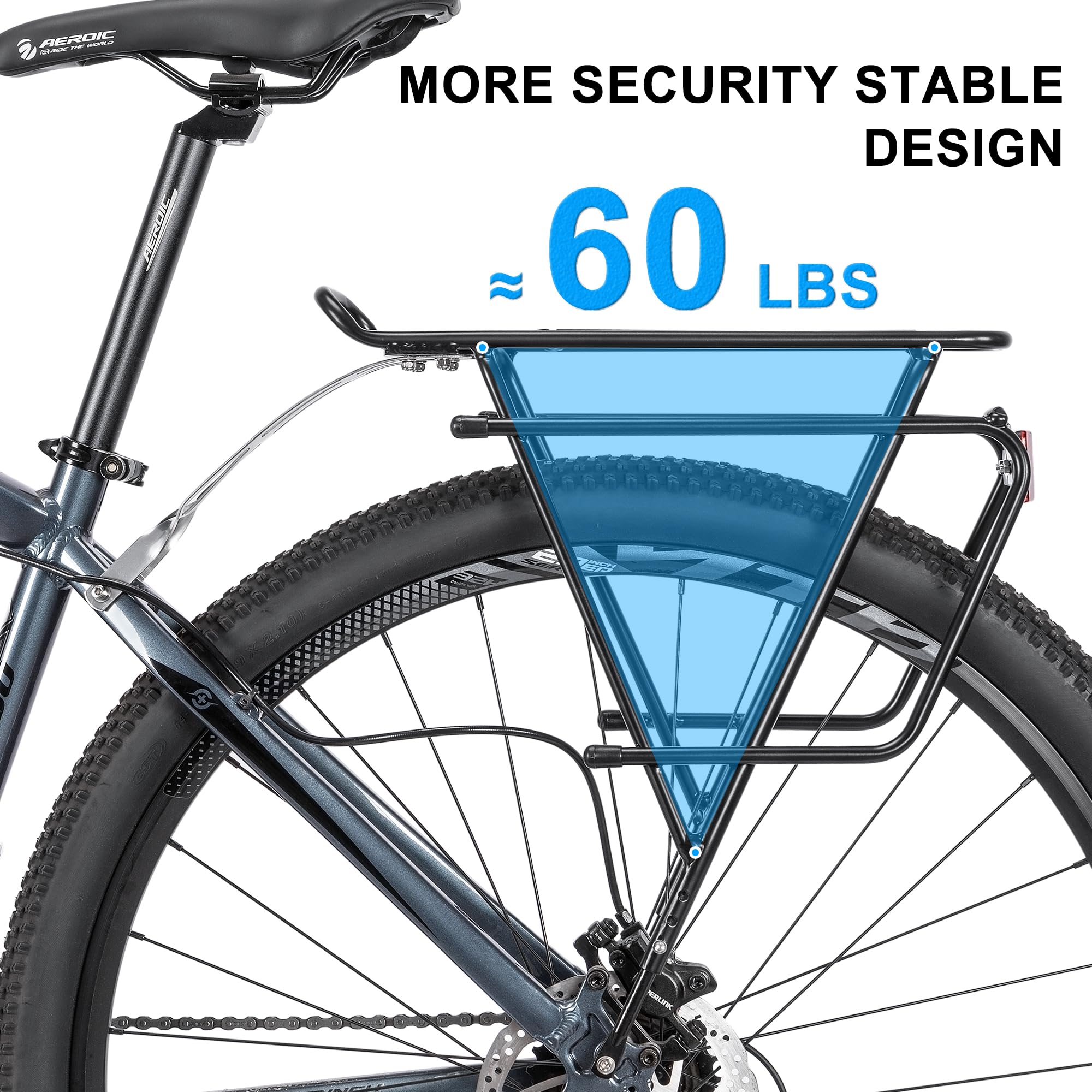 CXWXC Rear Bike Rack - Bike Cargo Rack for Disc Brake/Non-Disc Brake Mount - Bicycle Pannier Rack, Touring Carrier Rack fit 26”-29” and 700c