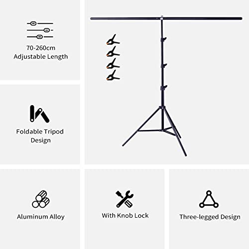 Meking T-Shape Photo Backdrop Stand, 8.56 x 6.56ft PVC Background Photography Support Stand System Kit with Carrying Bag & 4 Spring Clamps