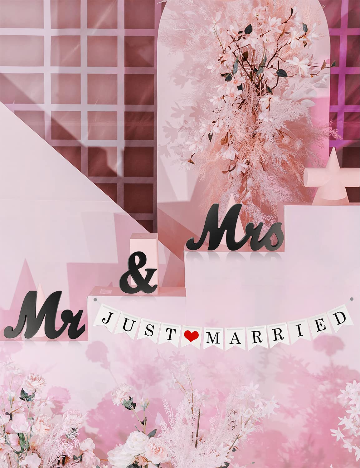 Nine to Nine Wedding Decorations Set, Large Mr and Mrs Sign & Just Married Banner, Mr & Mrs Signs for Wedding Table, Wooden Letters Wedding Decor, Wedding Decorations for Reception, Ceremony and Anniversary Party Valentine's Day Decor, White