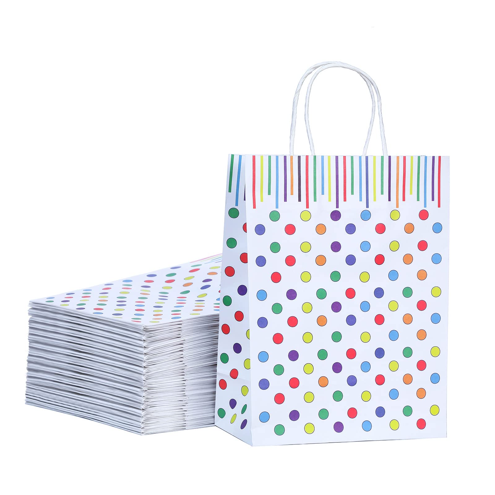 Bekoetoz 40 PCS White Kraft Paper Bags With Handles Bulk Gift Bags For Birthdays,Weddings,Baby Showers,Thanksgiving Christmas,Bridal Shower,Party Favor,Goodie Bags(Medium,Dots)