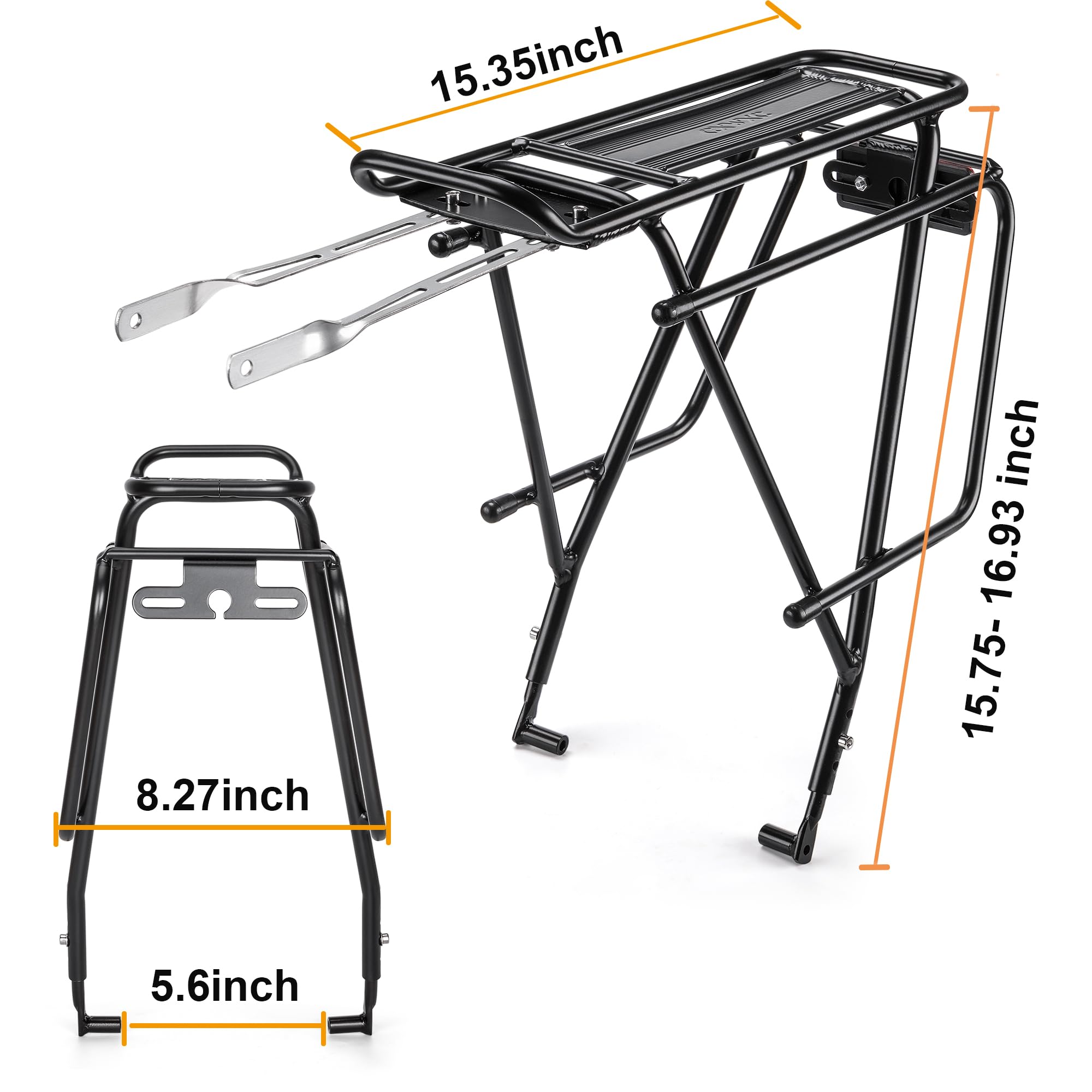 CXWXC Rear Bike Rack - Bike Cargo Rack for Disc Brake/Non-Disc Brake Mount - Bicycle Pannier Rack, Touring Carrier Rack fit 26”-29” and 700c