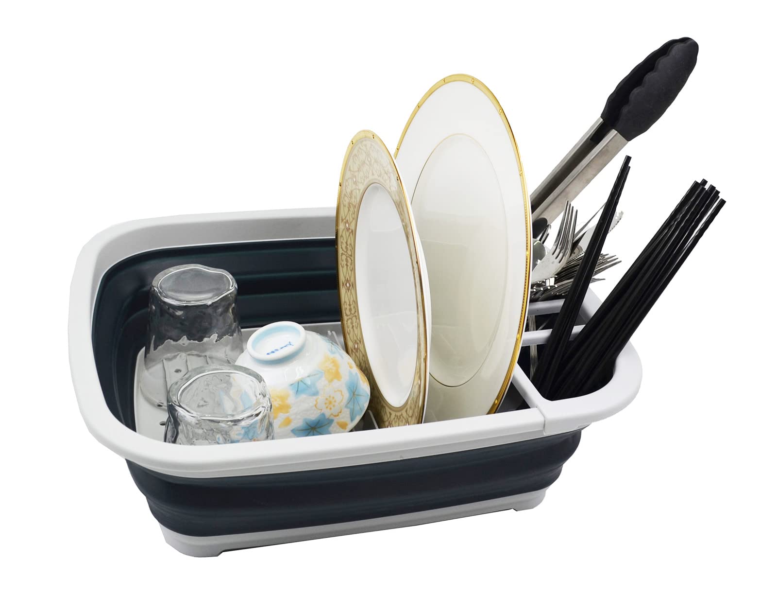 SAMMART 8L (2.11Gallons) Collapsible Dish Drainer - Foldable Drying Rack - Portable Dinnerware Organizer - Space Saving (Grey/Slate Grey)
