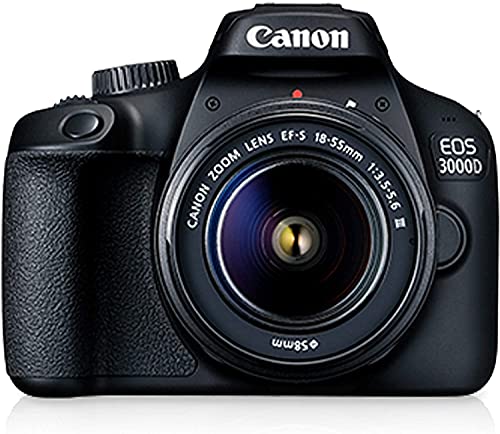 Canon EOS 3000D (Rebel T100) DSLR Camera with EF-S 18-55mm DC III & 75-300mm Lenses Deluxe Accessory Bundle – Includes: 2X SanDisk Ultra 64GB Memory Card, Spare Battery, Black (Renewed)
