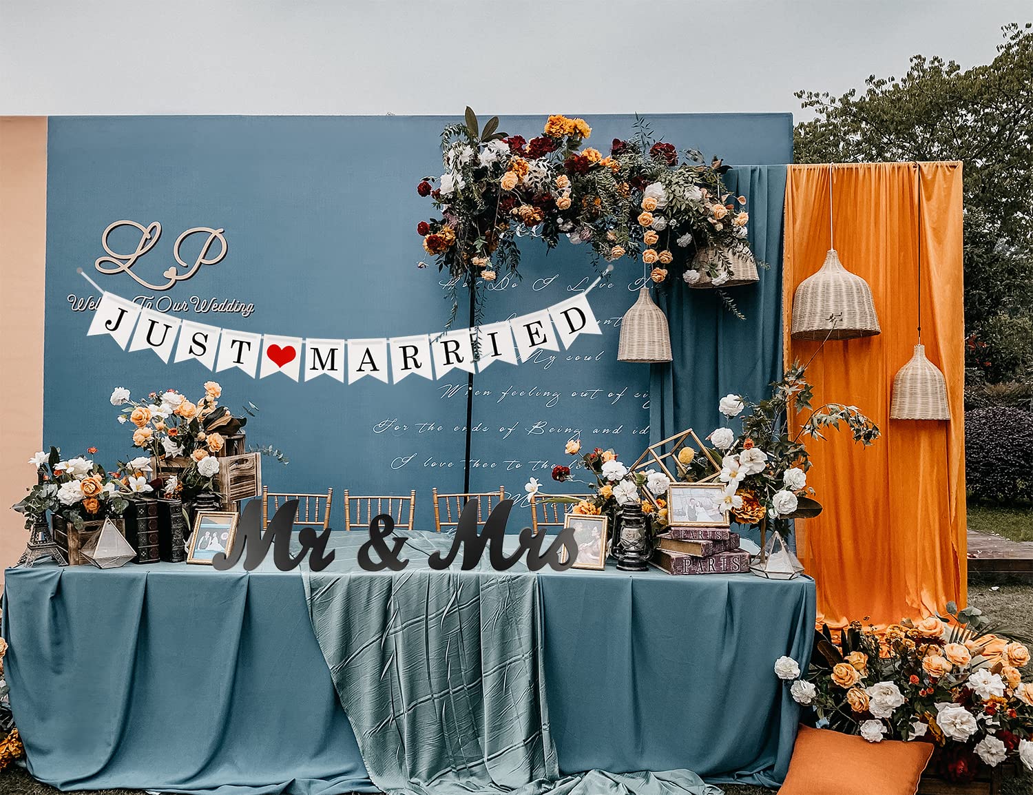 Nine to Nine Wedding Decorations Set, Large Mr and Mrs Sign & Just Married Banner, Mr & Mrs Signs for Wedding Table, Wooden Letters Wedding Decor, Wedding Decorations for Reception, Ceremony and Anniversary Party Valentine's Day Decor, White