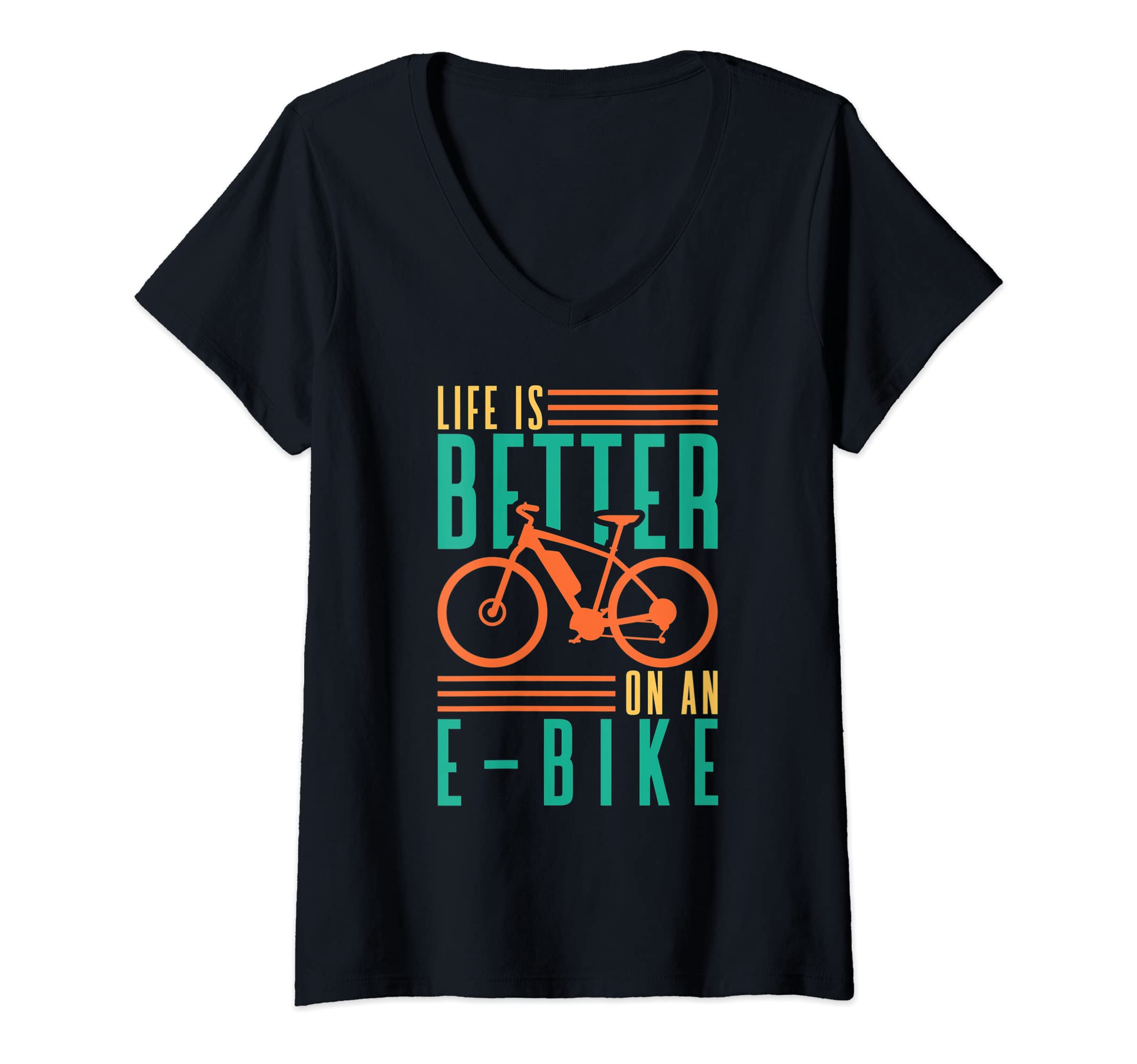 Womens Electric Cycling Life Is Better On An E-Bike Battery V-Neck T-Shirt