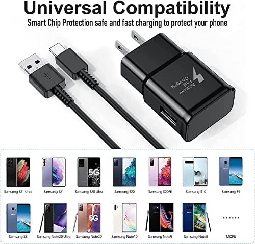 Samsung Charger Fast Charging with USB Type C Cable 6FT for Samsung Galaxy S10/S10e/S10 Plus/S9/S9 Plus/S8/S8 Plus/S20 S21 S22 Ultra/Note 8/Note 9/Note 10/A13/A03s/A32/A31/A30/A50/A51/A52/A53 (Black)