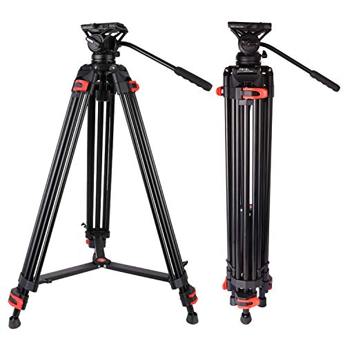 Heavy Duty Tripod, Camera Video Tripod with Fluid Head Aluminum Twin Tube 74.4 inch, Max Loading 17.6 LBS, for Canon Nikon Sony DSLR Camcorder Camera
