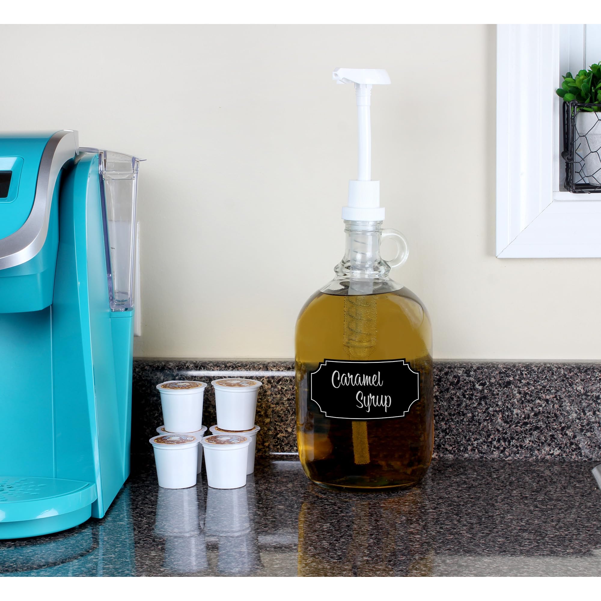 Cornucopia Half Gallon Glass Pump Dispenser Bottle, 64-Ounce Jug with Pump for Sauces, Syrups, Soaps and More