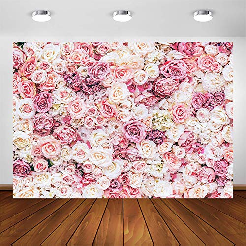 Avezano Floral Backdrop for Parties Photoshoot Pink Rose Flowers Wedding Birthday Party Baby Shower Bridal Shower Simulation Printing Flower Wall Photobooth Photography Background for Picture (7x5ft)