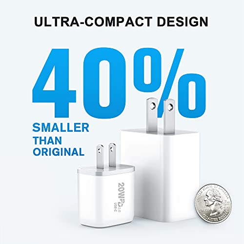 3-Pack Fast Charging Block, Upgraded 20W USB C Wall Charger Block, Dual Port PD Power Delivery Type C Charge Adapter Brick for iPhone 13/12/11 /Pro/Max/Mini/iPad/Samsung Galaxy, Watch Series 7(White)
