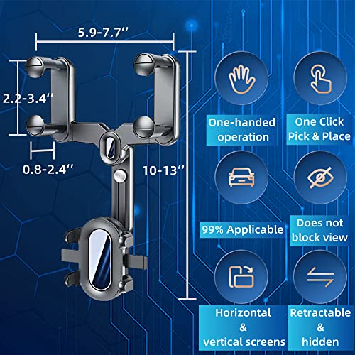 VOKEEH Phone Holder Rearview Mirror Phone Holder for Car, Phone Holder Mount,Rotatable and Retractable 360-degree Rotation Adjustment for 99% Mobile Phones & Car