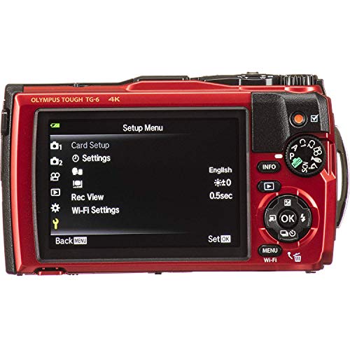 Olympus Tough TG-6 Digital Camera (Red #V104210RU000) with Essential Accessory Bundle β Includes: SanDisk Ultra 64GB SDXC Memory Card + 2X Seller Replacement Batteries with Charger + Much More