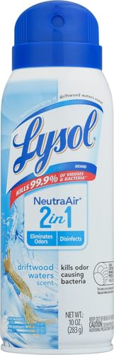 Lysol Neutraair Disinfectant Spray, 2 In 1: Eliminates Odors and Disinfects, Air Freshener & Disinfecting Spray, Driftwood Waters, 10 Fl Oz.