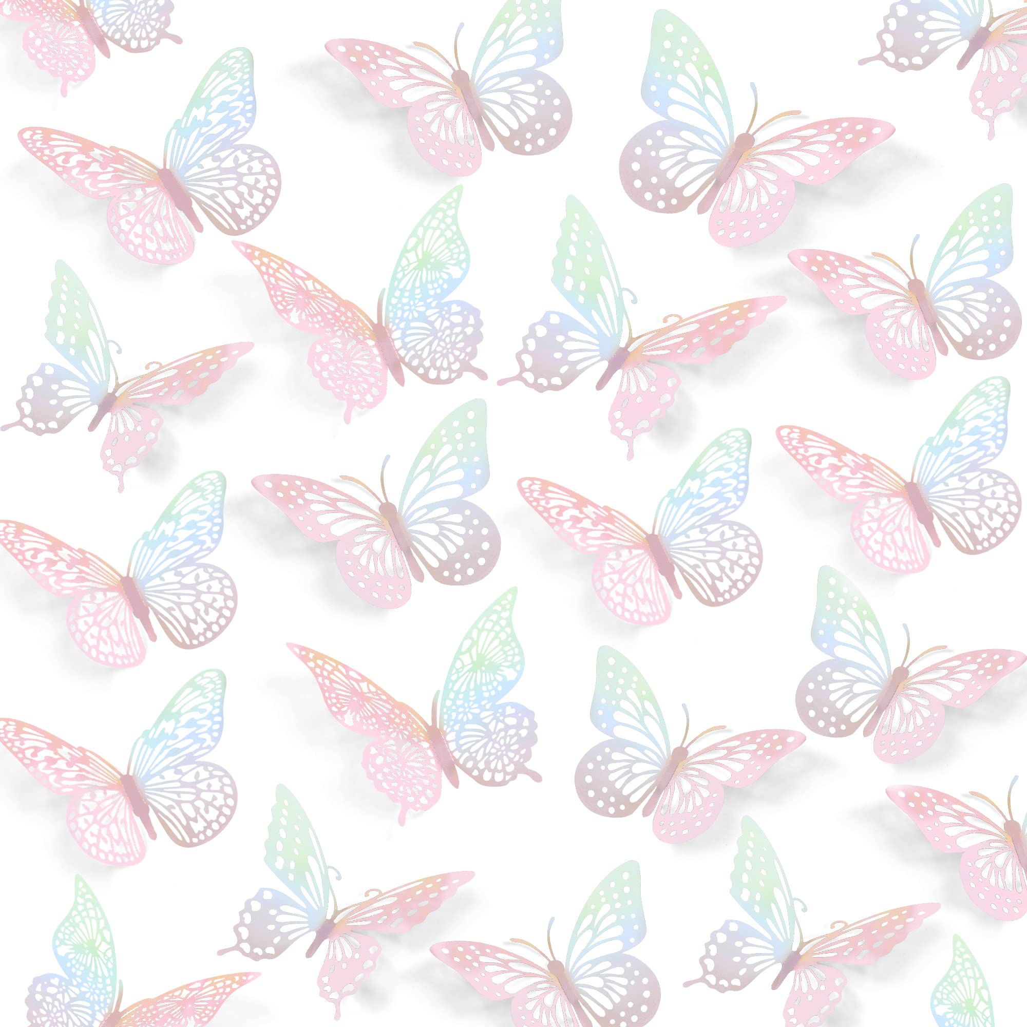SAOROPEB 3D Butterfly Wall Decor 48 Pcs 4 Styles 3 Sizes-Butterfly Birthday Decorations&Butterfly Party Decorations&Butterfly Cake Decorations-Removable Pink Butterfly Decorations (Laser Pink)