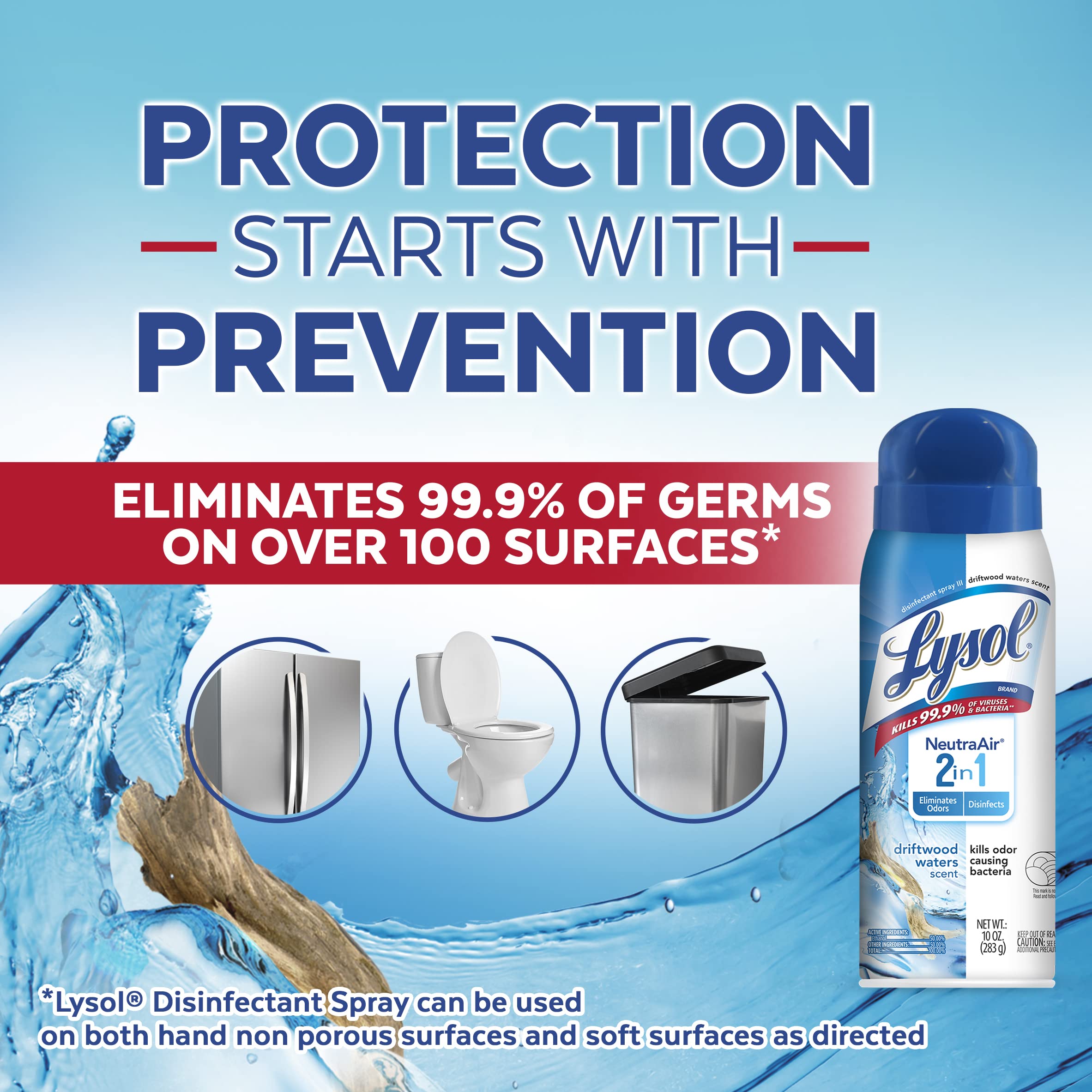 Lysol Neutraair Disinfectant Spray, 2 In 1: Eliminates Odors and Disinfects, Air Freshener & Disinfecting Spray, Driftwood Waters, 10 Fl Oz.