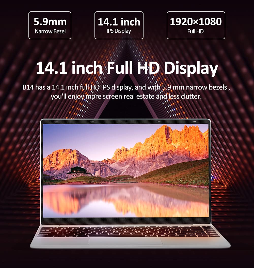 VGKE B14 Windows 10 Laptop, 14 inches Full HD 1920*1080 IPS 100% sRGB Display, Itel X7-E3950 Quad-Core, 6GB LPDDR3, 128GB SSD, Expandable 1TB, 4K, WiFi, BT4.0 (Silver)