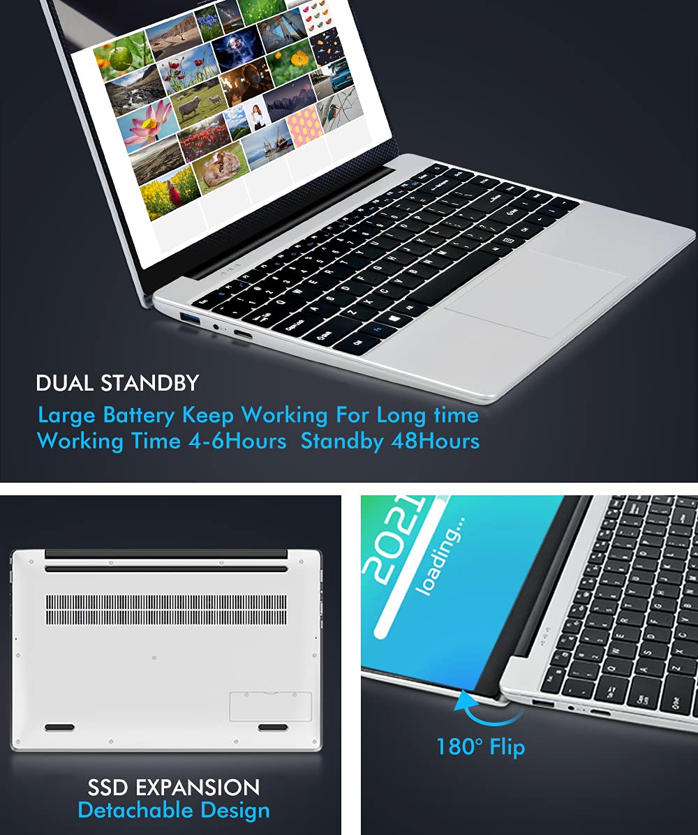 VGKE B14 Windows 10 Laptop, 14 inches Full HD 1920*1080 IPS 100% sRGB Display, Itel X7-E3950 Quad-Core, 6GB LPDDR3, 128GB SSD, Expandable 1TB, 4K, WiFi, BT4.0 (Silver)