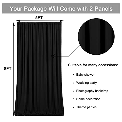 10 ft x 8 ft Wrinkle Free Black Backdrop Curtain Panels, Polyester Photography Backdrop Drapes, Wedding Party Home Decoration Supplies