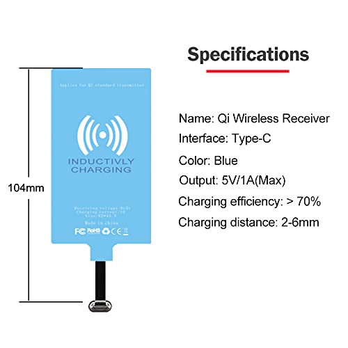 Wireless Charger+Type-C Receiver for Samsung Galaxy A20 A30 A50 A60 A70 A90 5G, Black