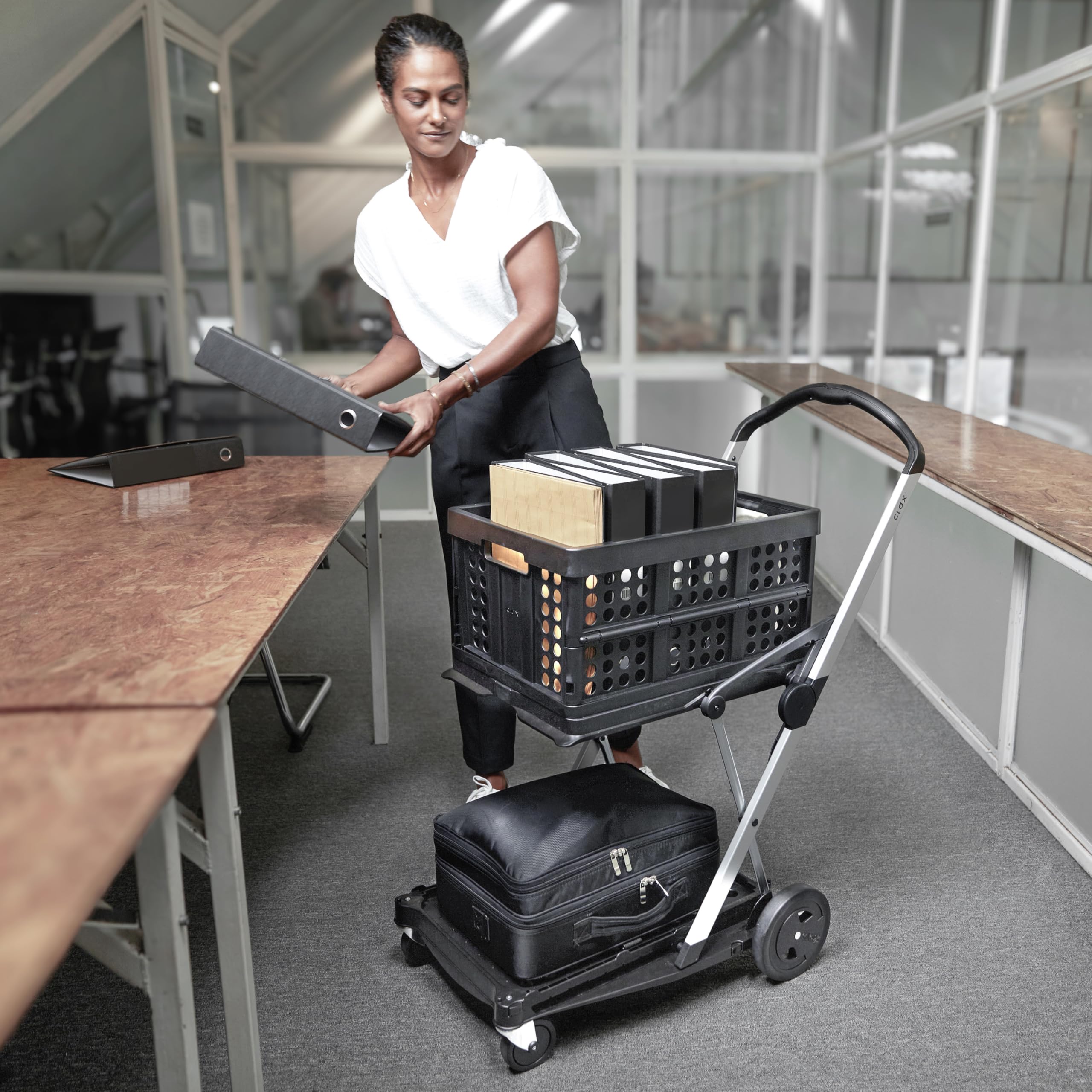 CLAX® Multi use Functional Collapsible carts | Mobile Folding Trolley | Shopping cart with Storage Crate (Black)