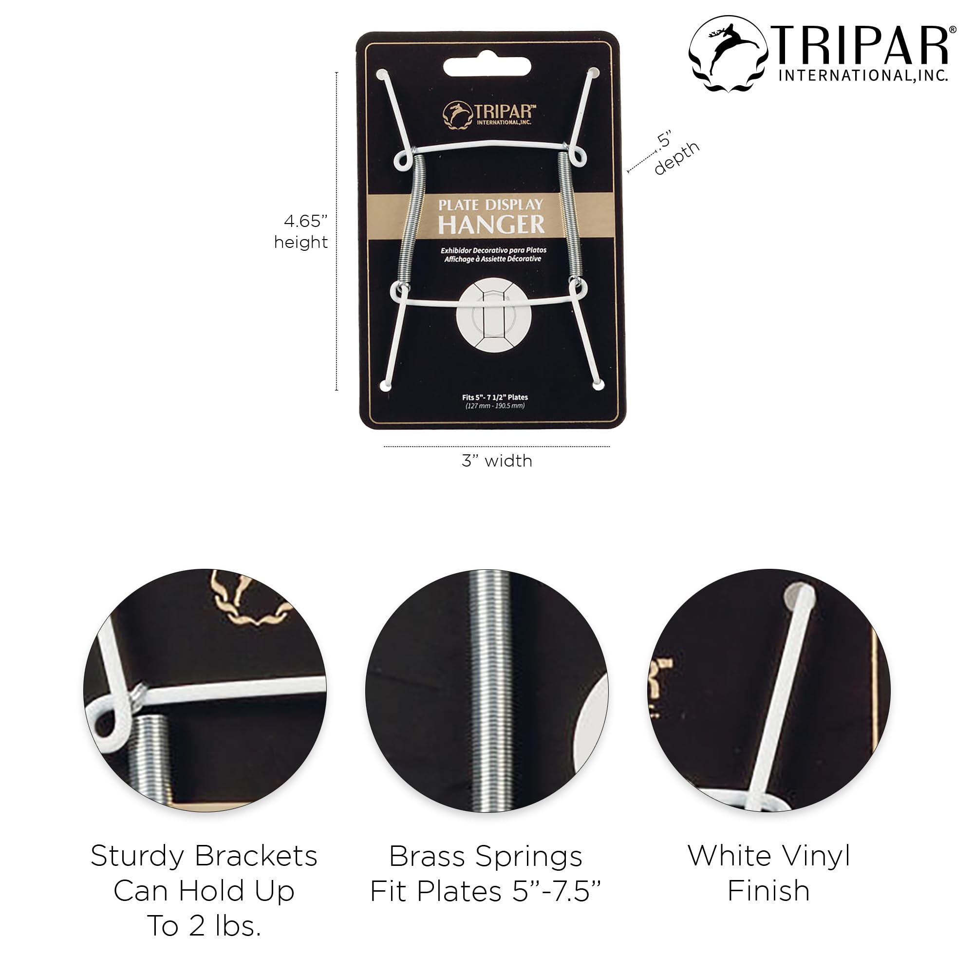 TRIPAR 5-7.5-Inch White Vinyl Plate Wire Wall Plate Hanger