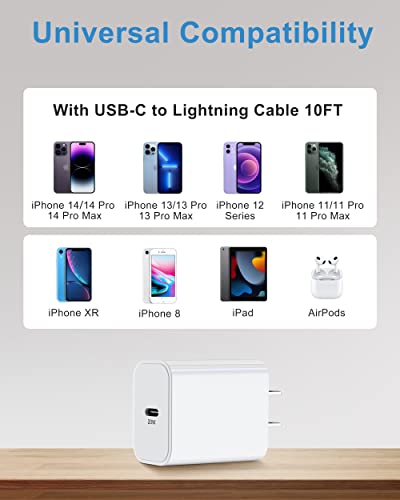 iPhone 14 13 12 11 Fast Charger[Apple MFi Certified], 2-Pack Apple Fast Charger 10FT Long USB-C to Lightning Cable with 20W USB C Wall Charger Block for iPhone 14/13/12/11 Pro Max/Mini/XS/XR, iPad