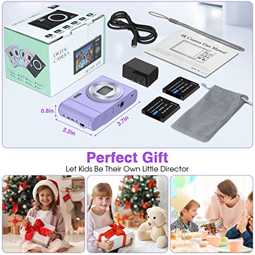 Digital Camera, Nsoela 4K FHD 48MP Kids Camera with 32 GB Card, Compact Point and Shoot Camera, 2.8" LCD Screen,16X Digital Zoom, Portable Mini Kids Camera for Teens,Students,Children (Purple)