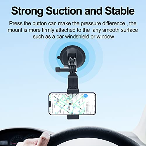 REYGEAK Suction Cup Car Mount with Phone Holder with 1/4 Thread, Windshield Dashboard Vehicle Attach for GoPro Max Mini Hero 11 10 9 8 7 6 Insta360 DJI Action AKASO Accessories(Aluminum Alloy)