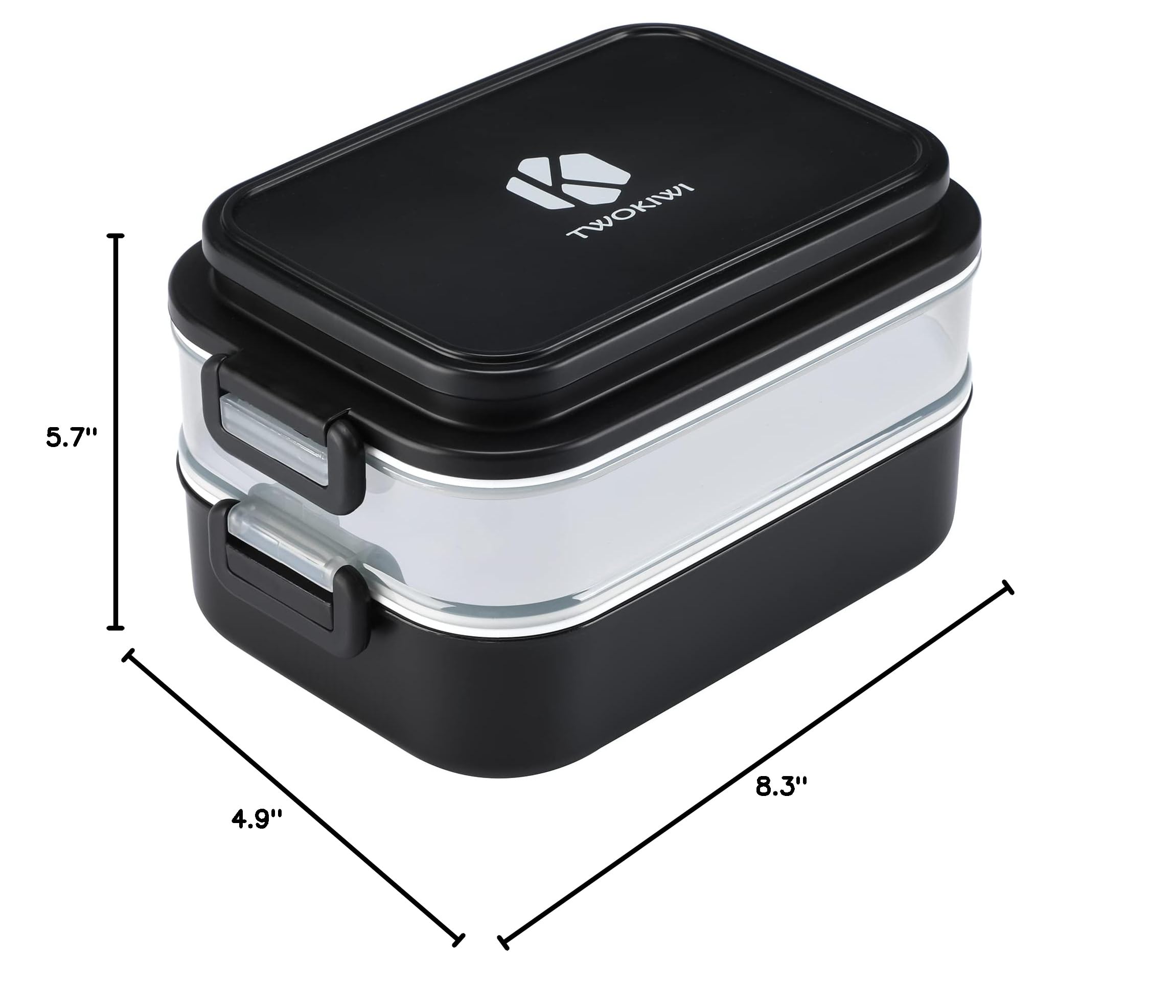 TWOKIWI Bento Box Adult Lunch Box – Lunch Containers for Adults/Kids – 7 Cup Bento Lunch Box with 3 Compartments & Fork, Microwave,Dishwasher & Freezer Safe (Classic Black)
