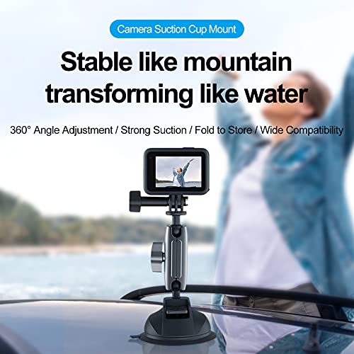 REYGEAK Suction Cup Car Mount with Phone Holder with 1/4 Thread, Windshield Dashboard Vehicle Attach for GoPro Max Mini Hero 11 10 9 8 7 6 Insta360 DJI Action AKASO Accessories(Aluminum Alloy)