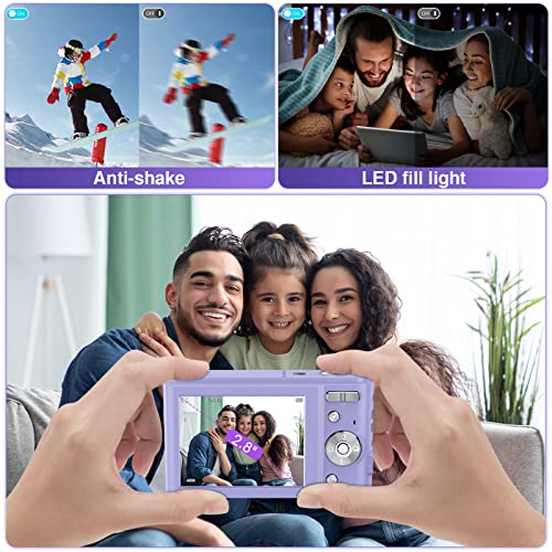 Digital Camera, Nsoela 4K FHD 48MP Kids Camera with 32 GB Card, Compact Point and Shoot Camera, 2.8" LCD Screen,16X Digital Zoom, Portable Mini Kids Camera for Teens,Students,Children (Purple)
