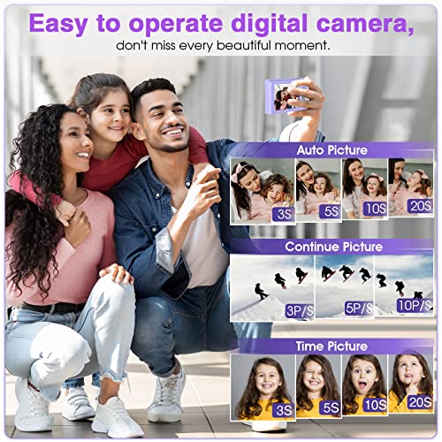 Digital Camera, Nsoela 4K FHD 48MP Kids Camera with 32 GB Card, Compact Point and Shoot Camera, 2.8" LCD Screen,16X Digital Zoom, Portable Mini Kids Camera for Teens,Students,Children (Purple)