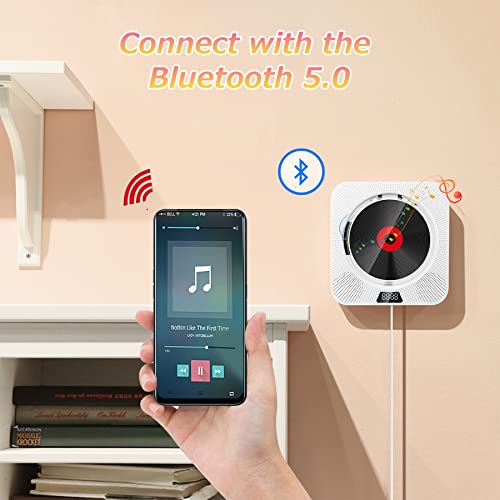 Wall Mountable CD Player Bluetooth: CD Player for Home with LCD Display Remote Control - Built-in HiFi Speakers FM Radio, Support CD/MP3/USB/TF/AUX Input Output/time and Alarm Clock