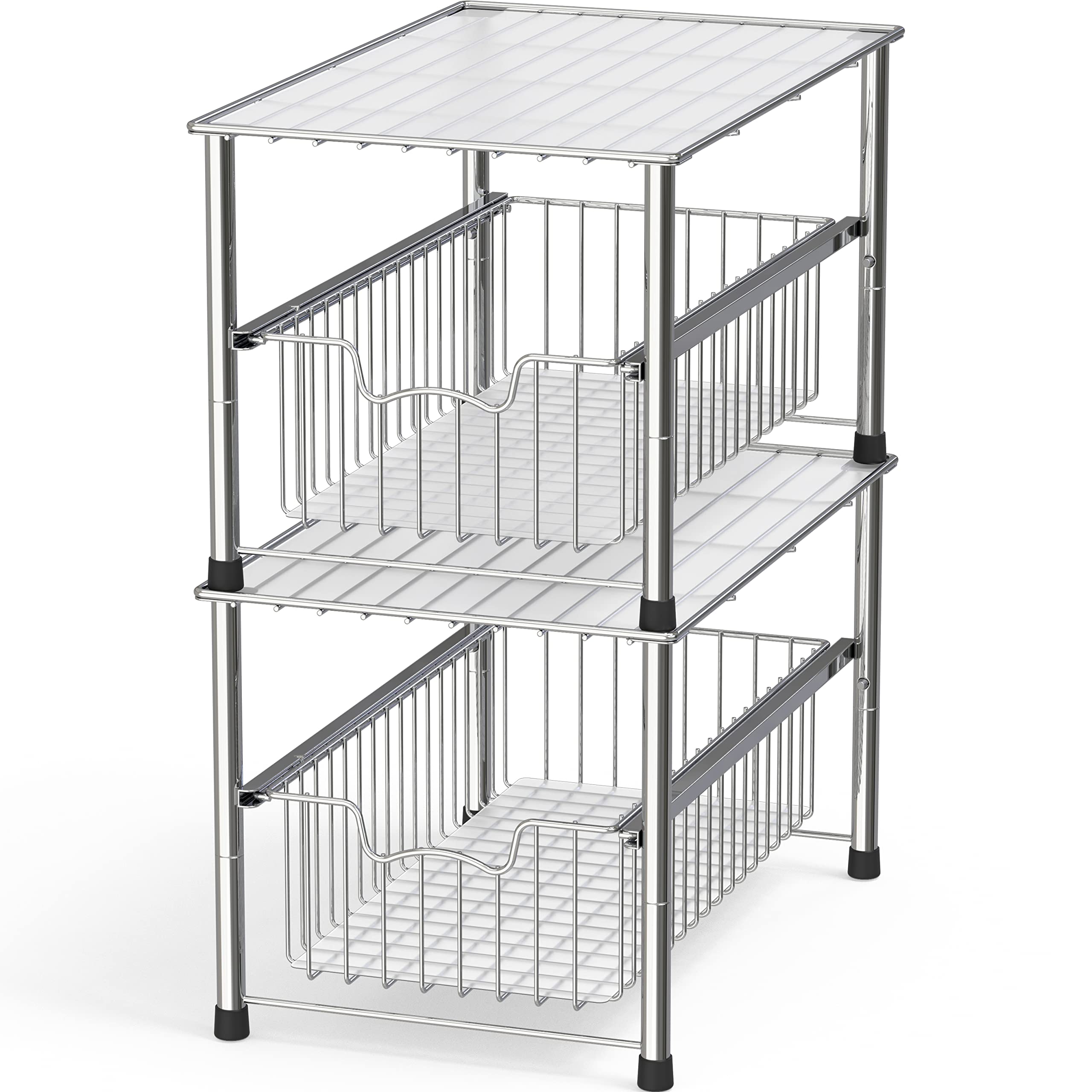 SimpleHouseware Stackable Under Sink Cabinet Sliding Basket Organizer Drawer, Chrome