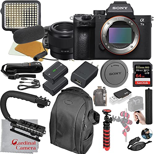 Sony a7 III Mirrorless Digital Camera with 50mm f/1.8 Lens Video Bundle + LED Video Light + Microphone + Extreme Speed 64GB Memory(20pc Bundle)