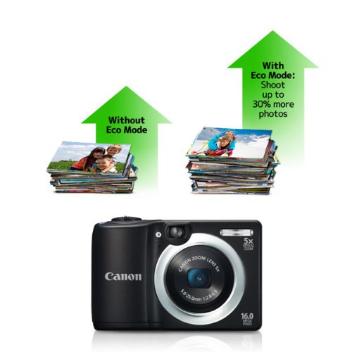 Canon PowerShot A1400 16.0 MP Digital Camera with 5x Digital Image Stabilized Zoom 28mm Wide-Angle Lens and 720p HD Video Recording (Black) (OLD MODEL)