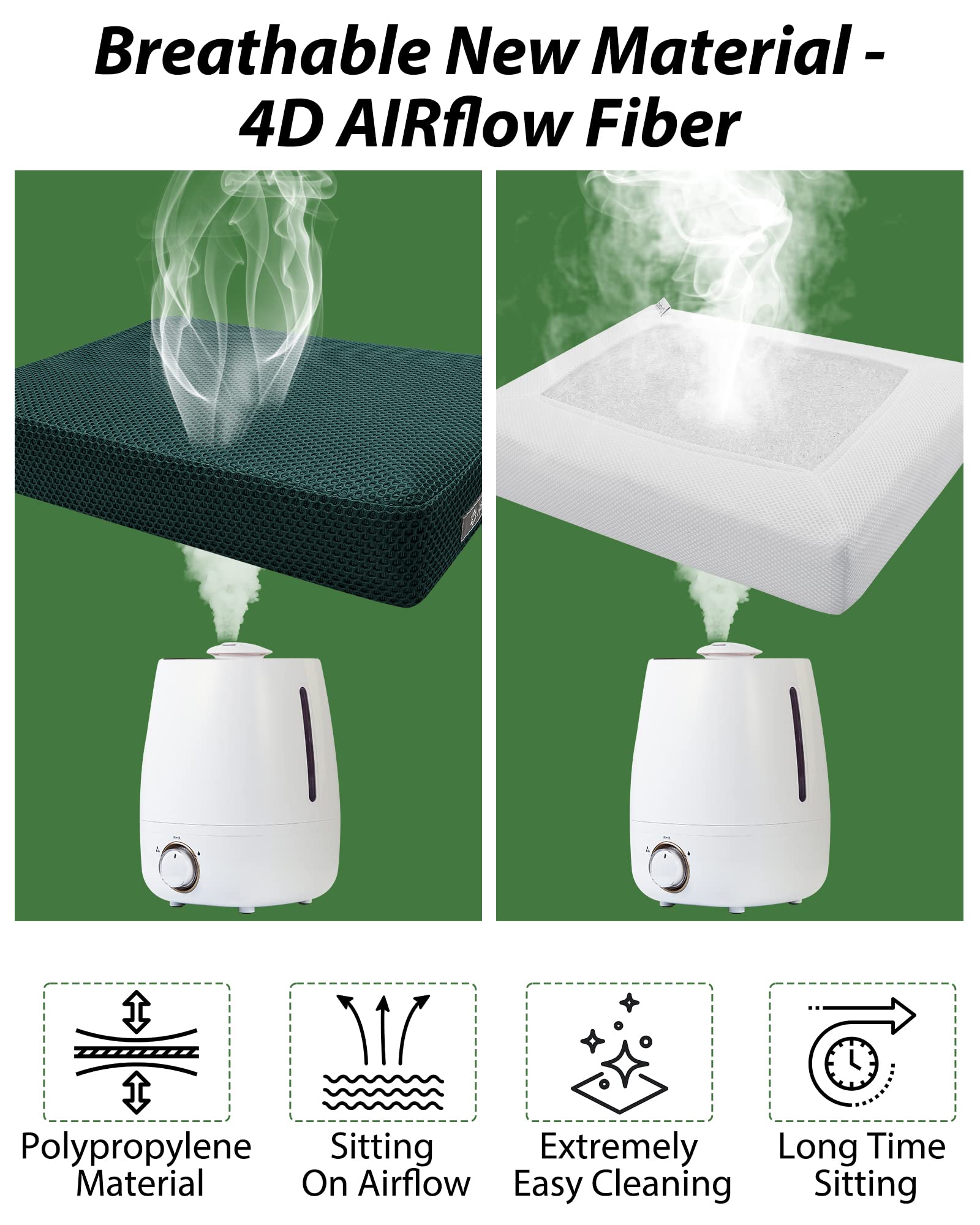 AOSYCO 4D Airflow Seat Cushion, Long Sitting Office Chair Pad, Pressure Relief Cushion Butt Lumbar Back Support, Extremely Easy Cleaning for Wheelchairs, Outdoor Patio with Covers, 1in (Height)